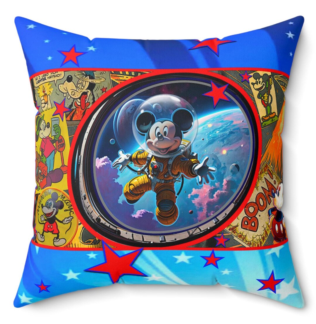 Vintage Mickey Mouse Astronaut Pillow, Retro Cartoon Space Throw Pillow ...