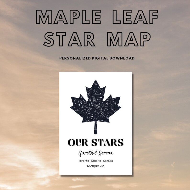 Maple Leaf Star Map by Place and Date Anniversary Gift - Etsy