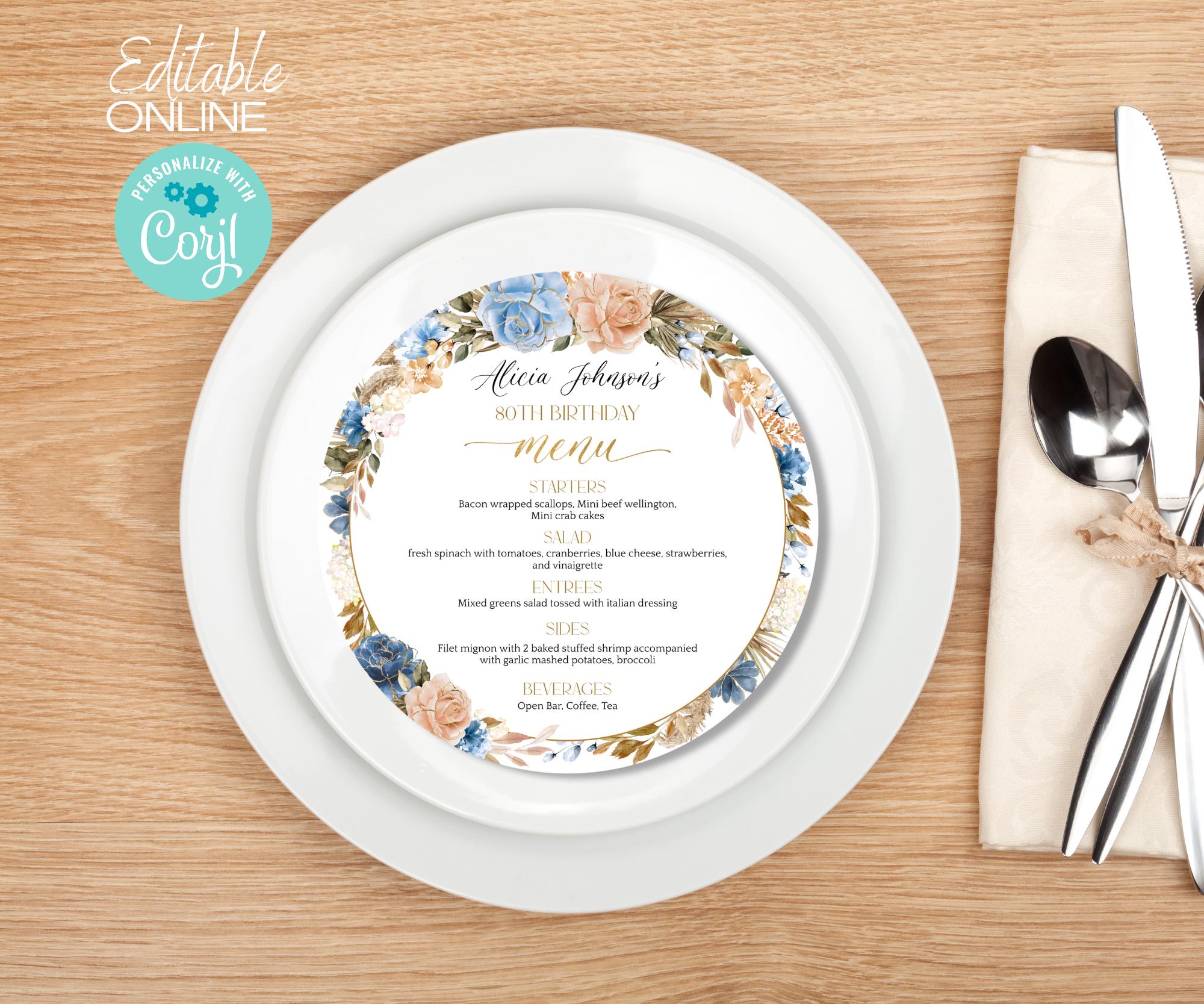 Editable Round Menu Template, Circle Dinner Menu Card, Plate Menu ...