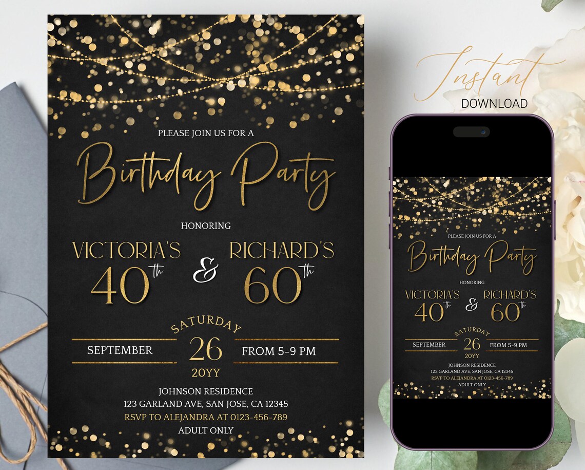 Adult Joint Birthday Invitation Combined Birthday Party Double Party ...