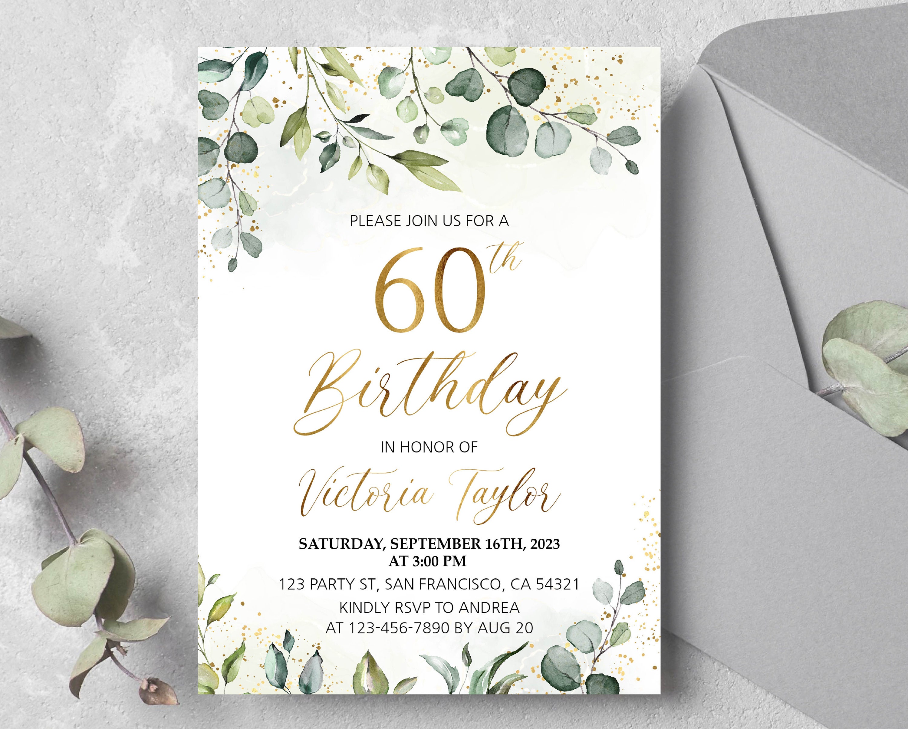 Editable 60th Birthday Invitation for Women, Birthday Party Invite ...
