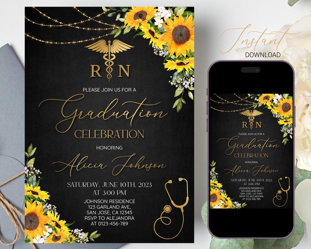 Editable Nursing Graduation Invitation, Registered Nurse Invitation, RN ...