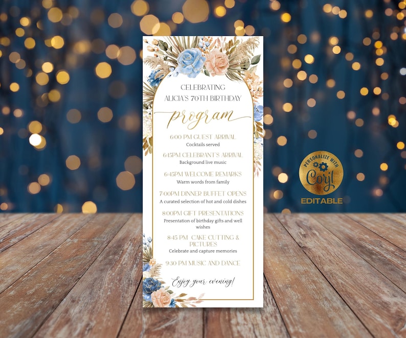 Editable Birthday Program Card Template, Dinner Party Itinerary Agenda ...