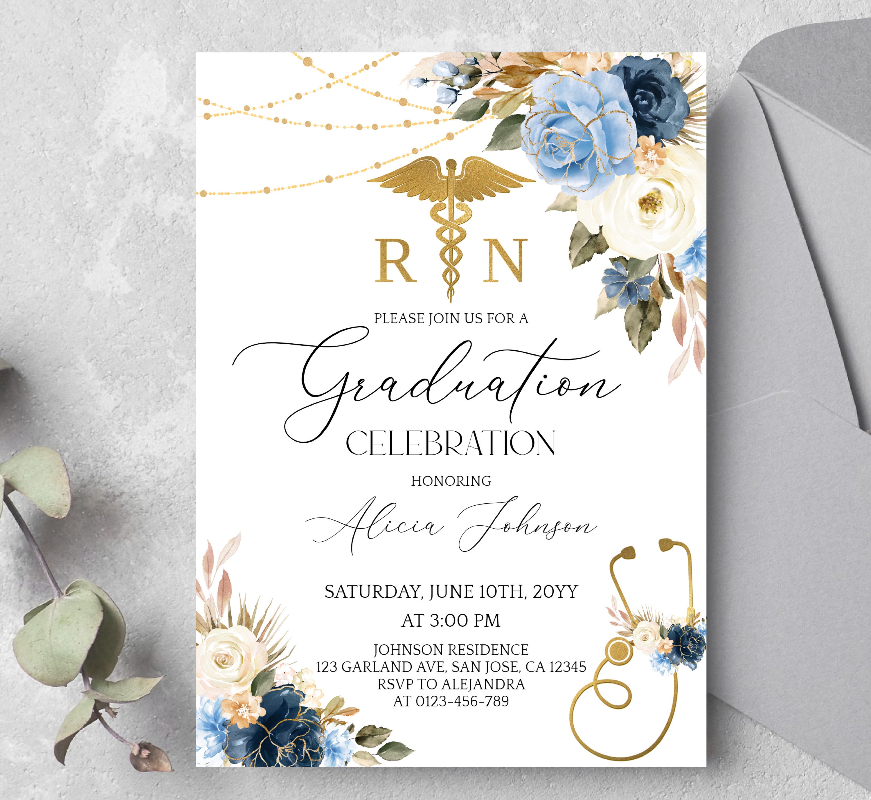 Editable Nursing Graduation Invitation With Photo, Registered Nurse ...