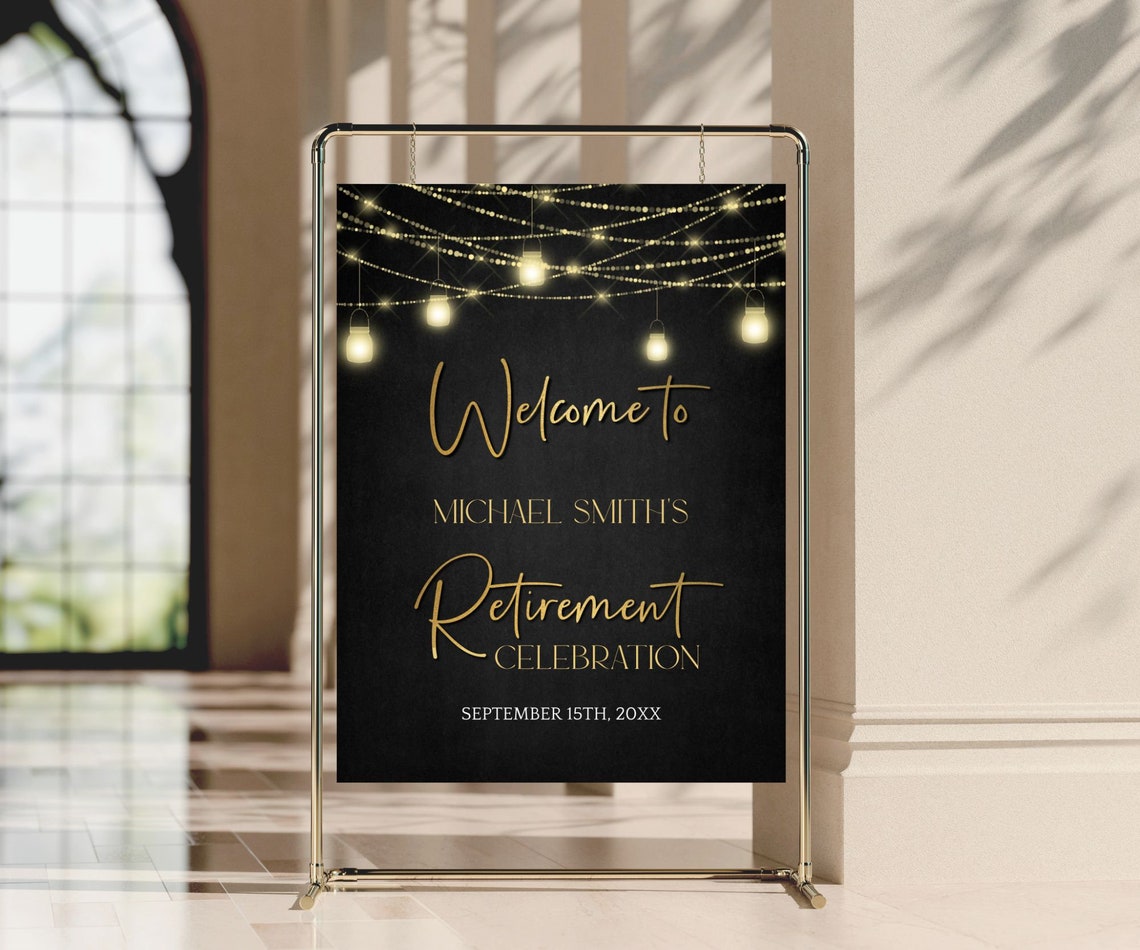 Retirement Party Welcome Sign Party Decorations Elegant Black and Gold ...