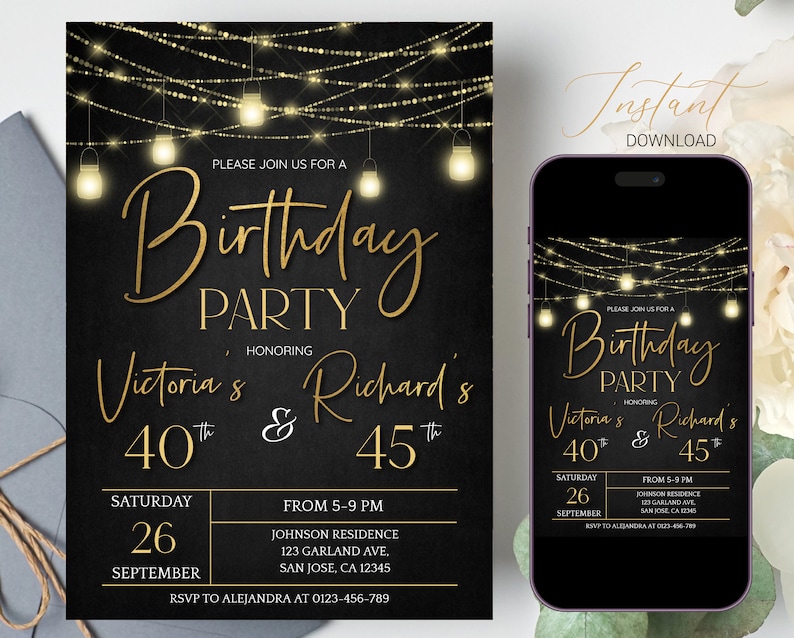 Editable Adult Joint Birthday Invitation Any Age Combined Party Co ...
