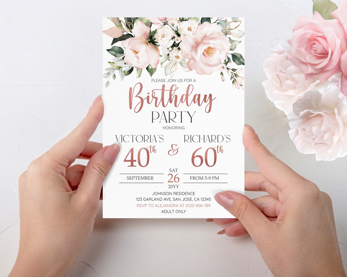 Adult Joint Birthday Invitation Combined Birthday Party Double Party ...