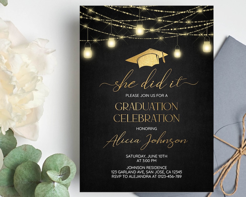 She Did It Graduation Invitation Template Printable - Etsy