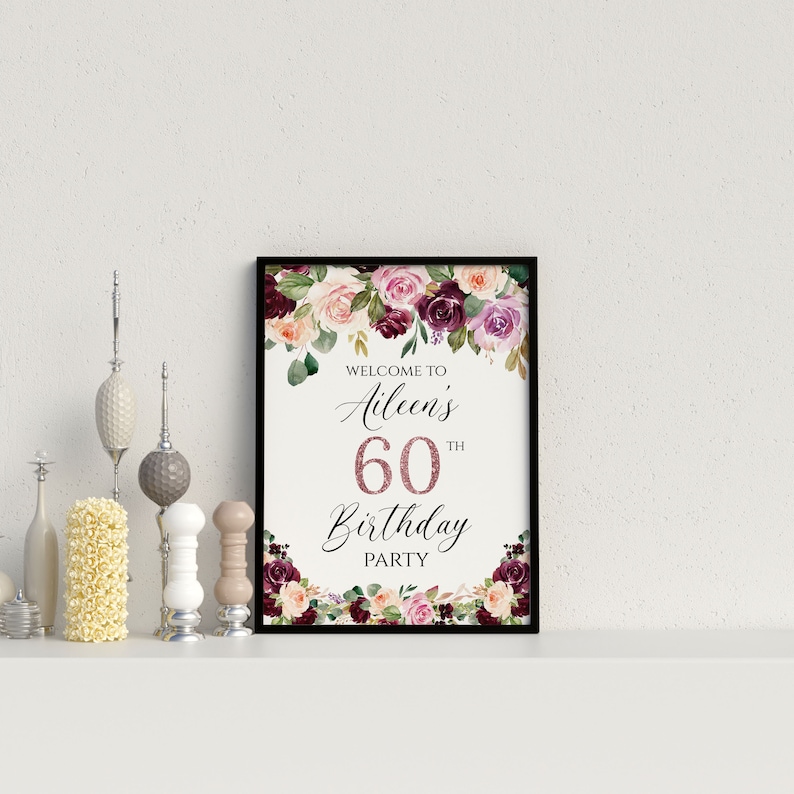 70 Years Loved, 70th Birthday Party Welcome Sign Printable, Pink Floral ...