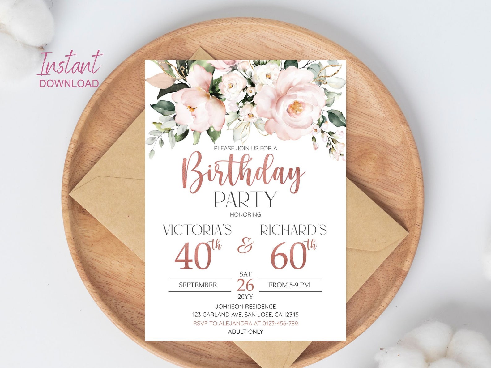 Adult Joint Birthday Invitation Combined Birthday Party Double Party ...