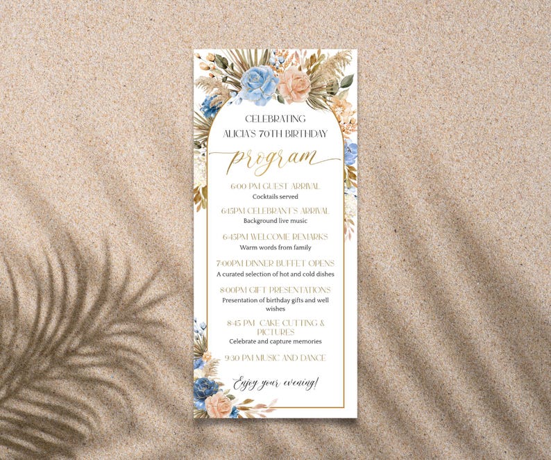 Editable Birthday Program Card Template, Dinner Party Itinerary Agenda ...