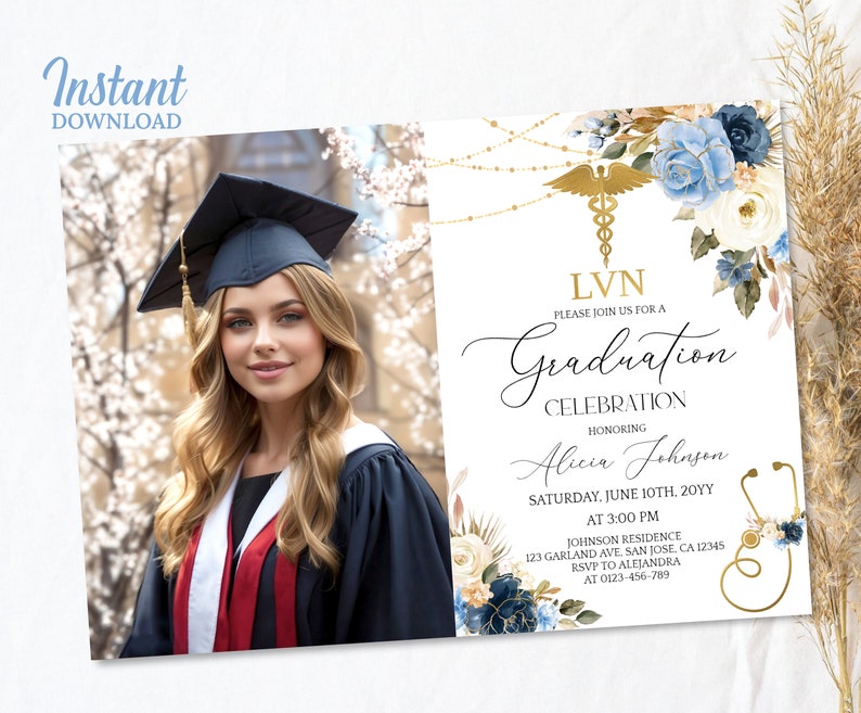 Editable Nursing Graduation Invitation With Photo, Registered Nurse ...