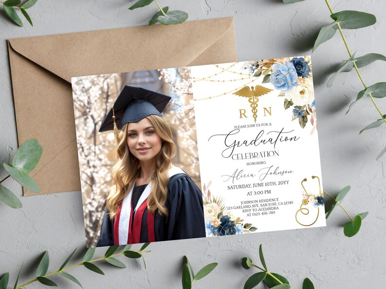 Editable Nursing Graduation Invitation With Photo, Registered Nurse ...