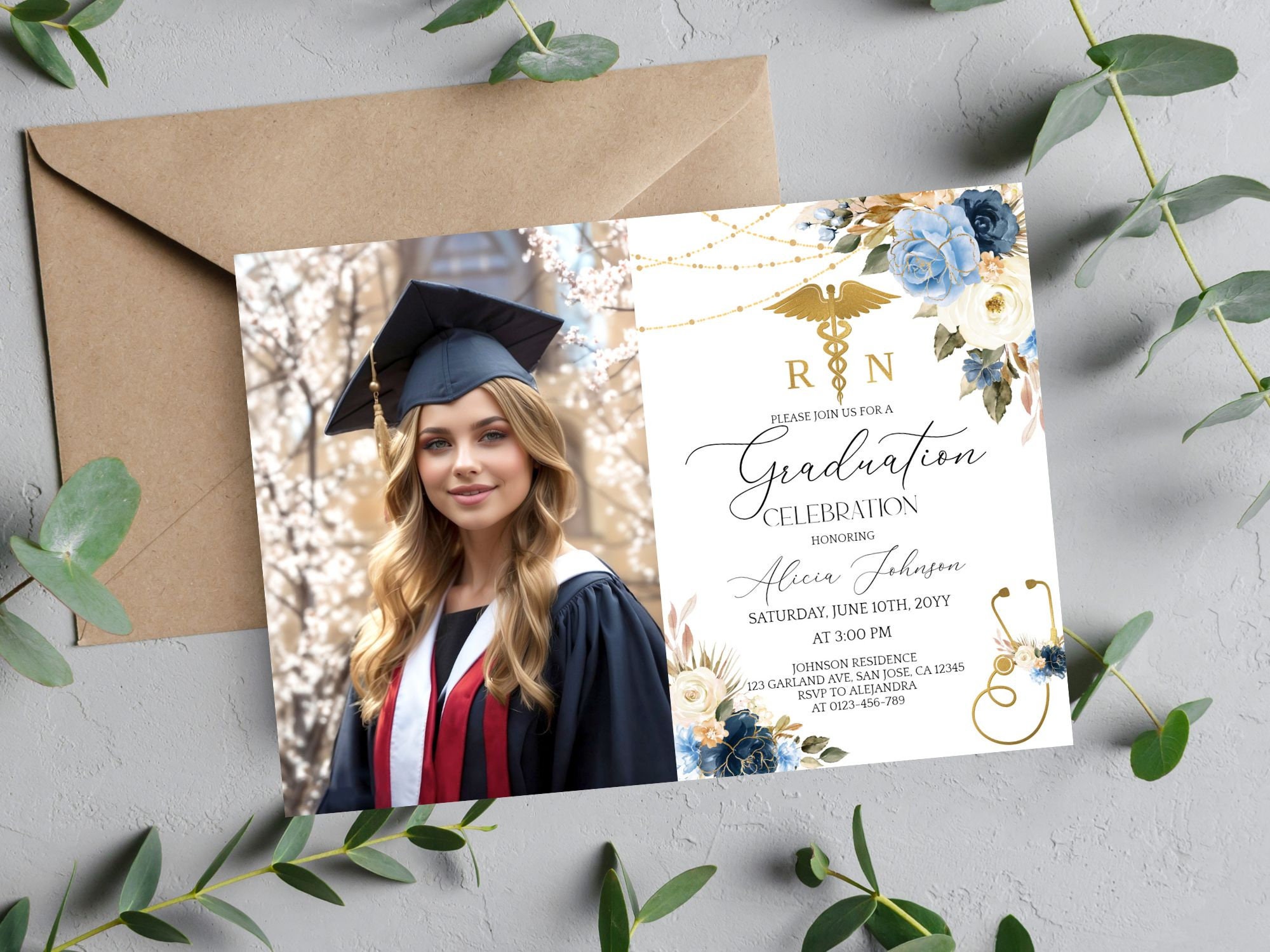 Editable Nursing Graduation Invitation With Photo, Registered Nurse ...