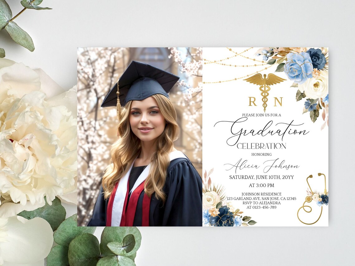 Editable Nursing Graduation Invitation With Photo, Registered Nurse ...