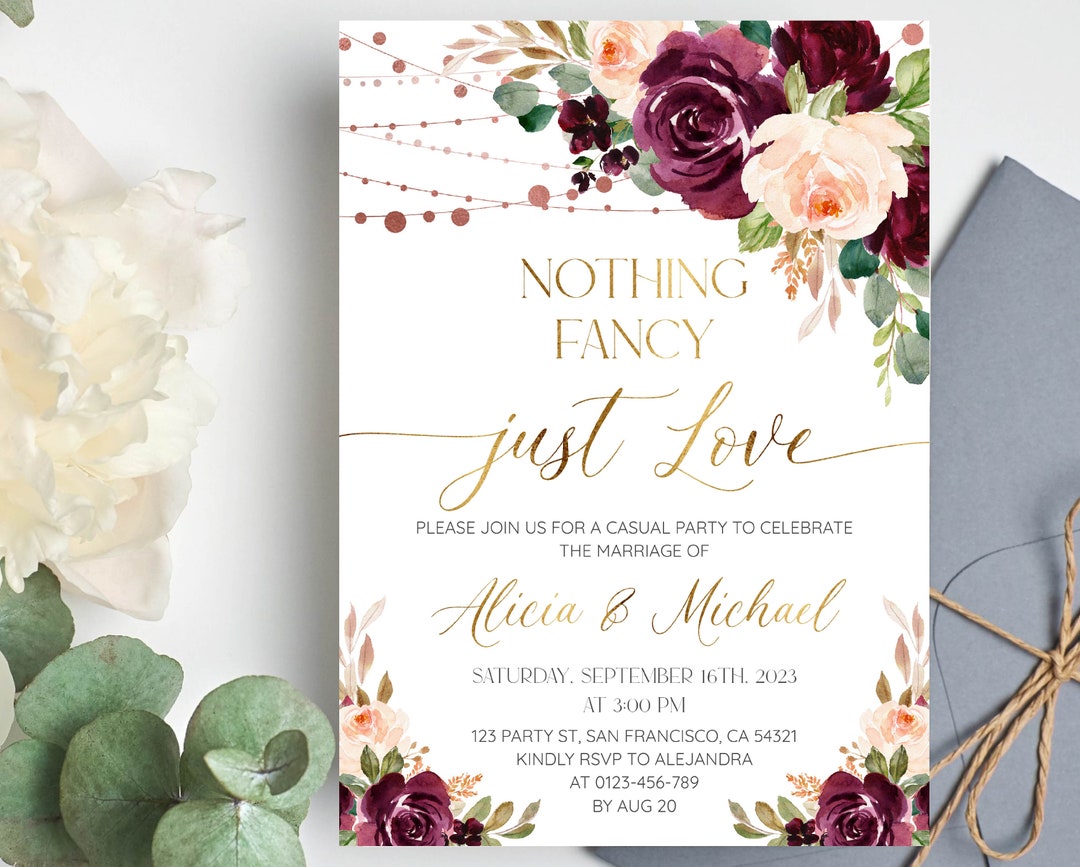 Nothing Fancy Just Love Wedding Invitation Template, Casual Wedding ...