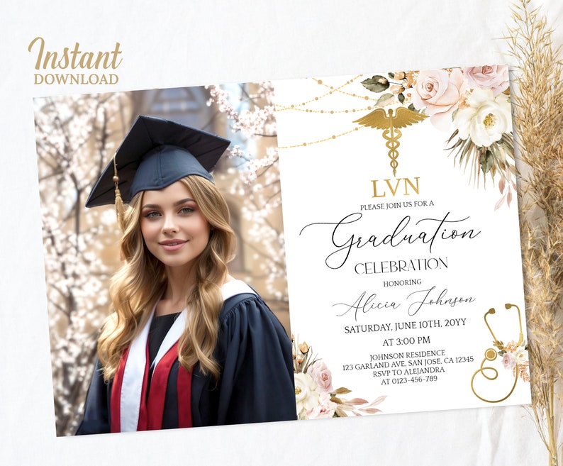 Editable Nursing Graduation Invitation With Photo, Registered Nurse ...
