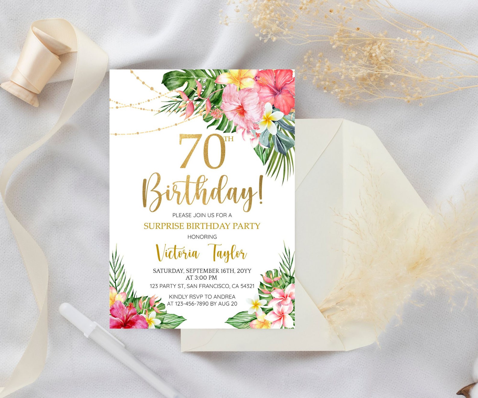 Editable 70th Birthday Invitation for Women Any Age Surprise Party ...