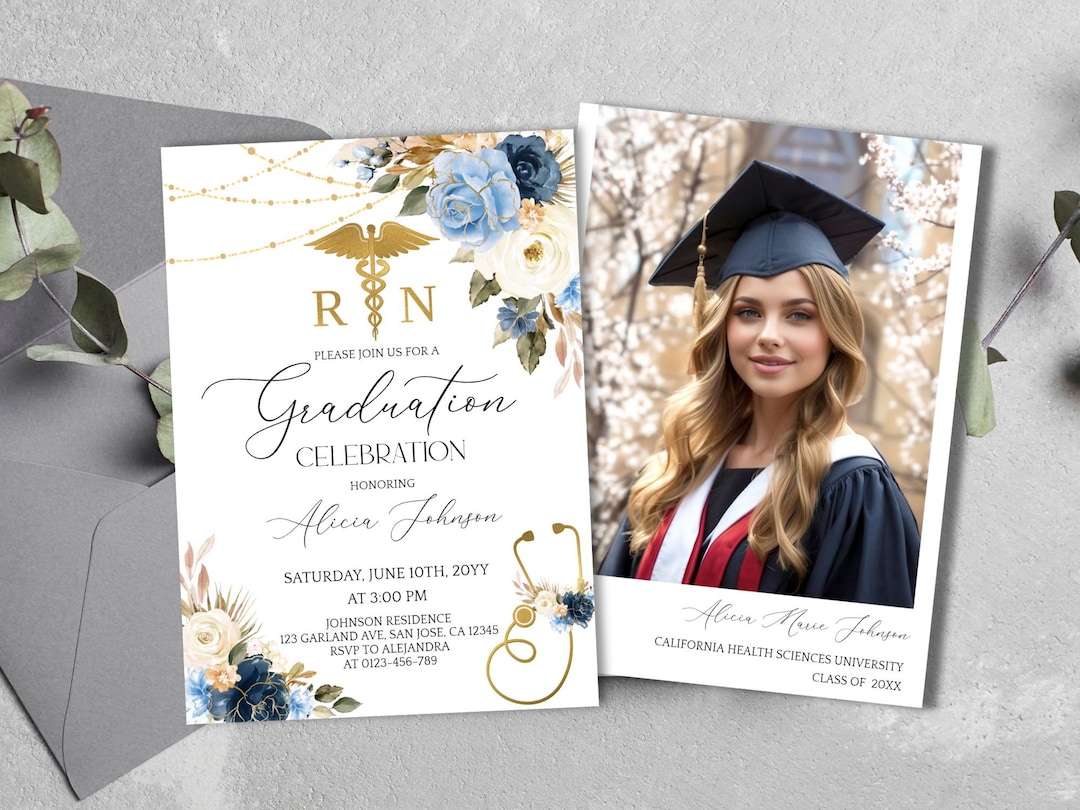 Editable Nursing Graduation Invitation With Photo, Registered Nurse ...
