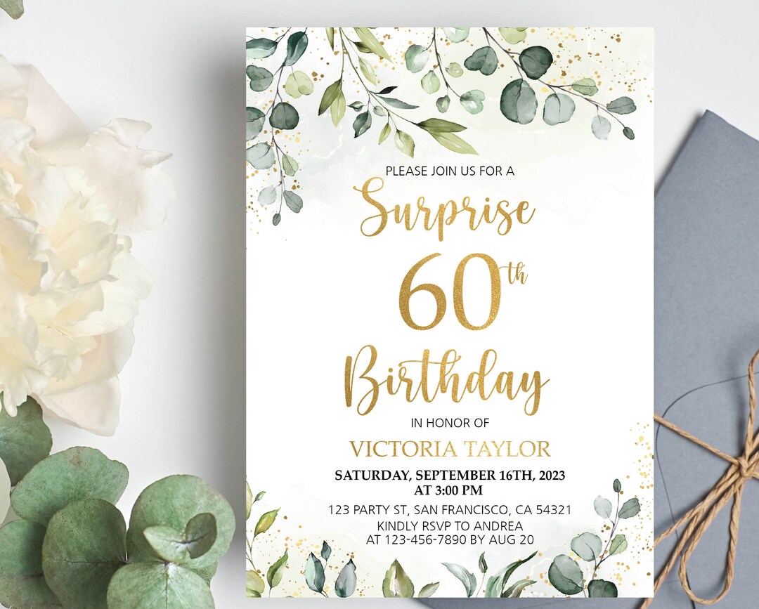 Surprise Birthday Invitation for Women, 60th Birthday Party Invite ...
