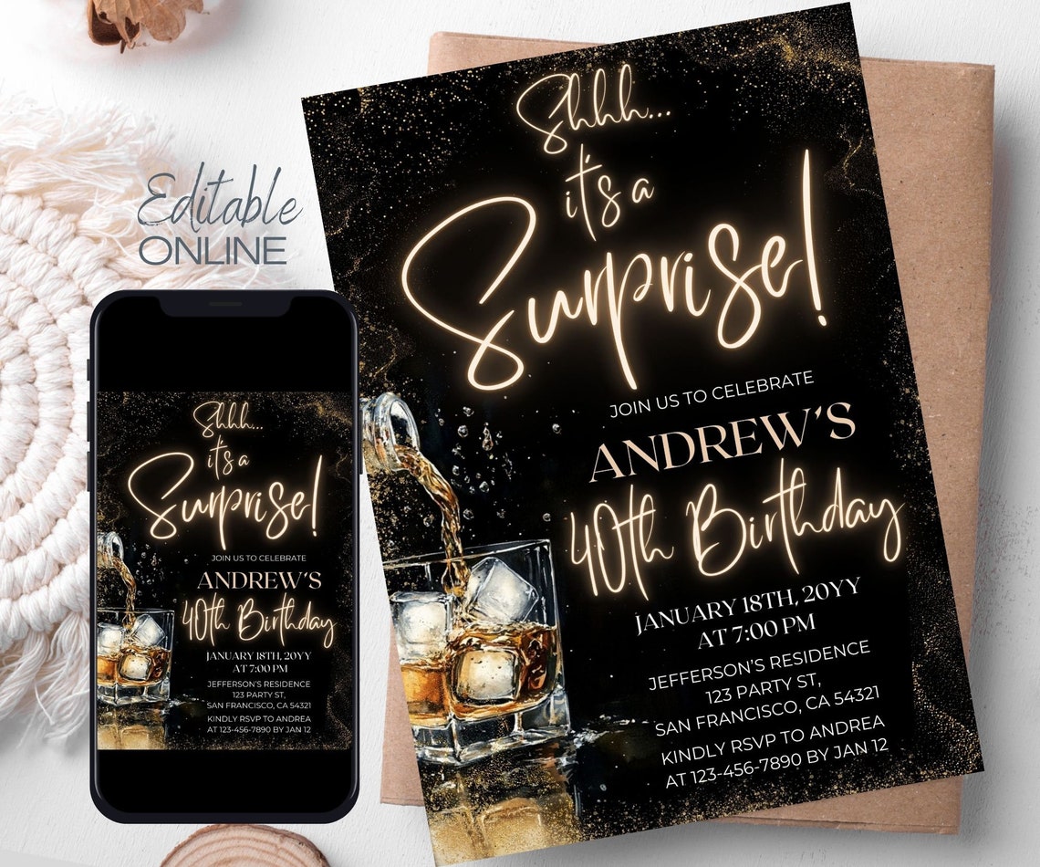 Surprise Birthday Invitation for Men Cheers Birthday Invite Scotch ...