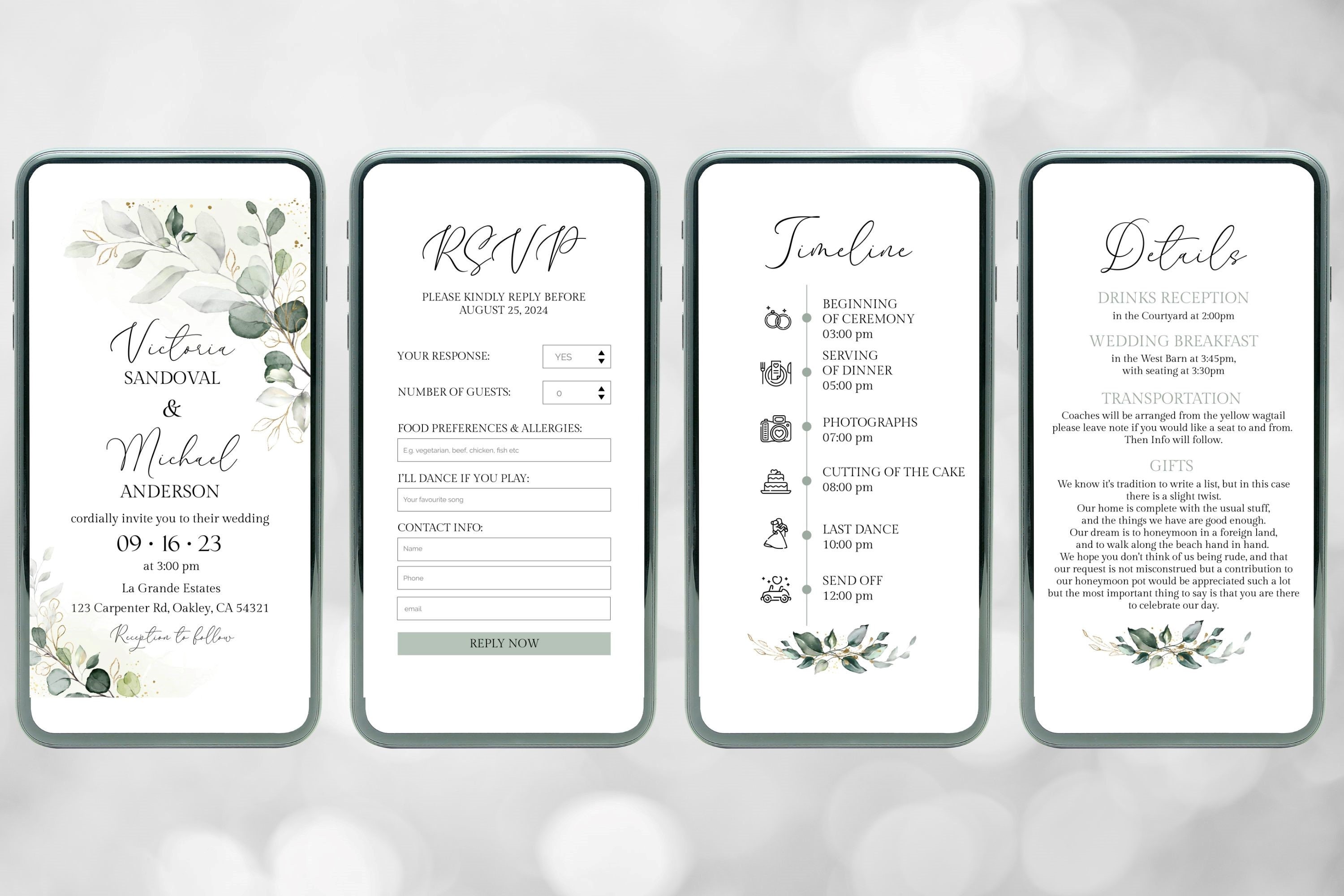 Personalized Digital Wedding Invitation and Rsvp, Greenery Wedding ...