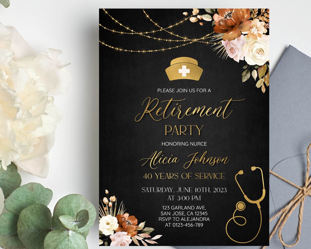 Editable Nurse Retirement Invitation Template, Retirement Party ...