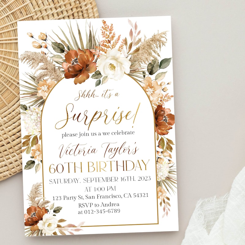 60th Birthday Invite Boho - Etsy