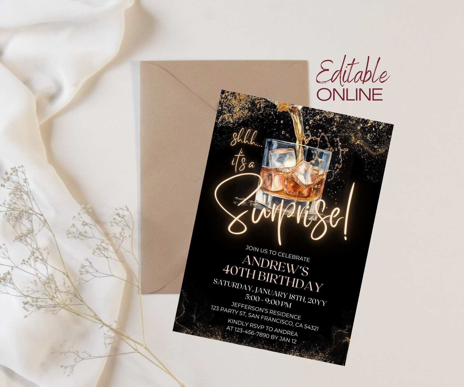 Surprise 40th Birthday Invitation for Men Any Age 50th Birthday Invite ...