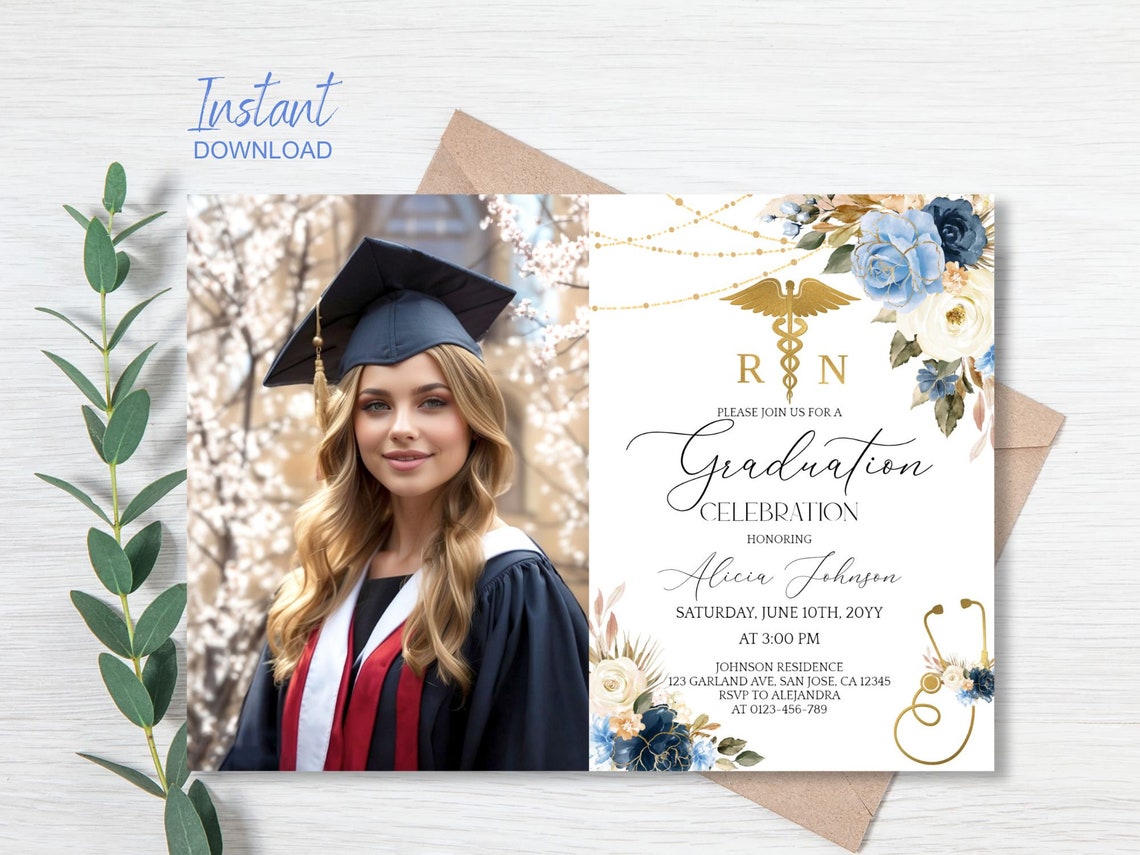 Editable Nursing Graduation Invitation With Photo, Registered Nurse ...