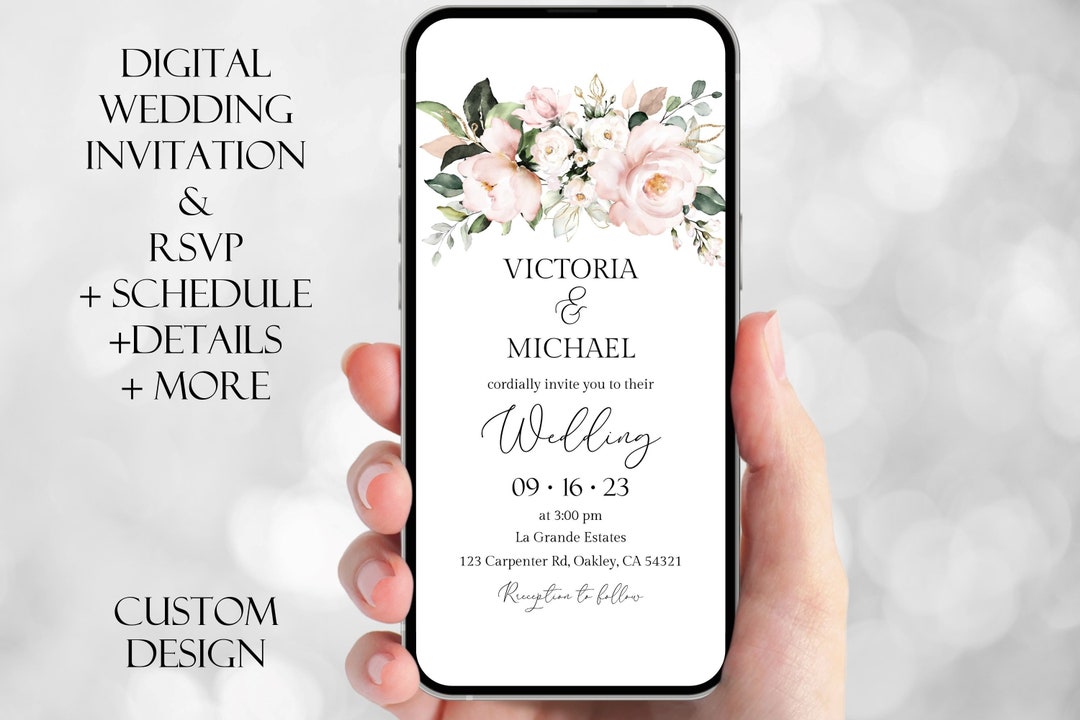 Personalized Digital Wedding Invitation and Rsvp, Blush Pink Wedding ...