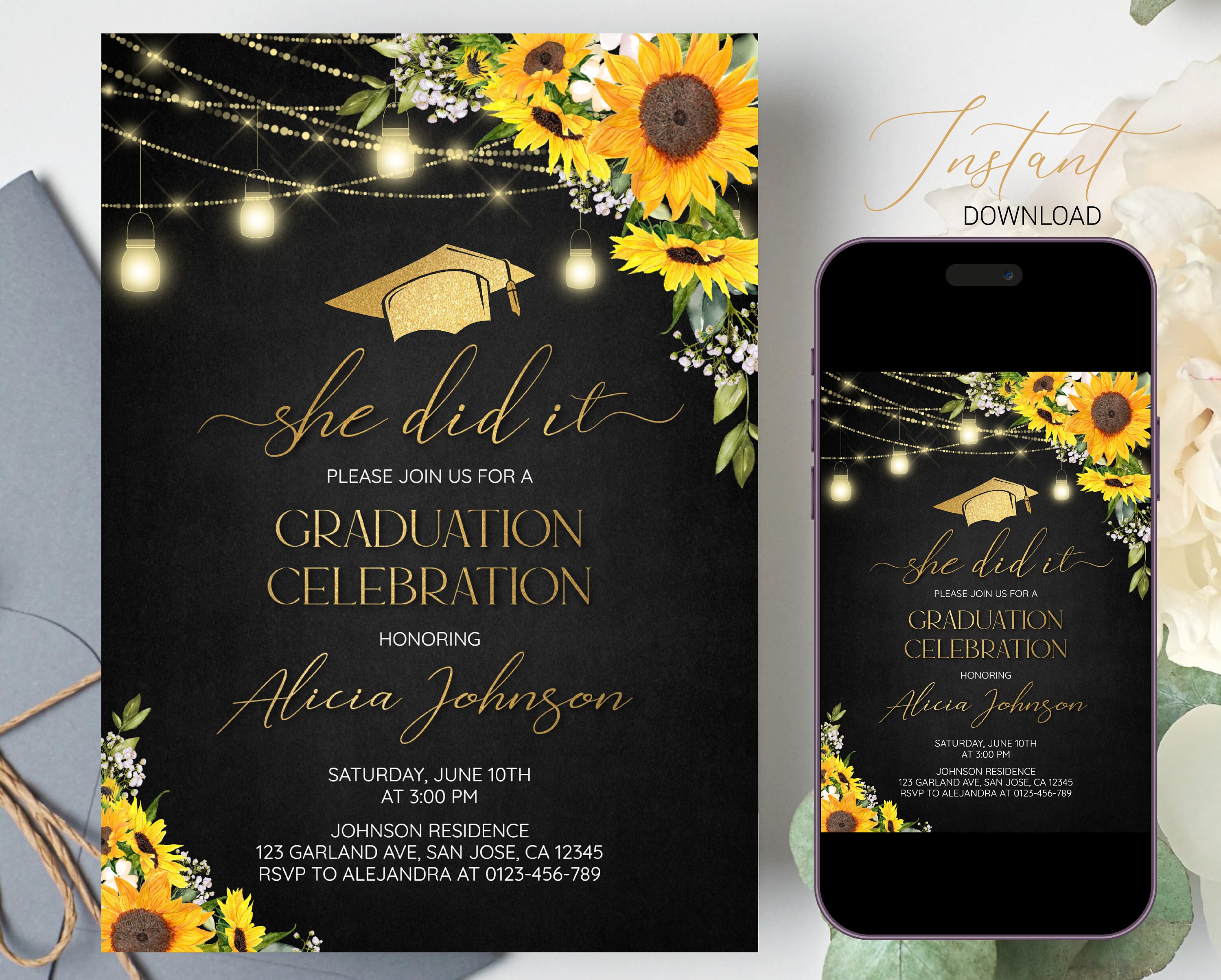 She Did It Graduation Invitation Digital Template, Printable Graduation ...