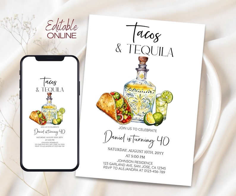 Tacos and Tequila Birthday Invitation Editable Template, Adult Party ...