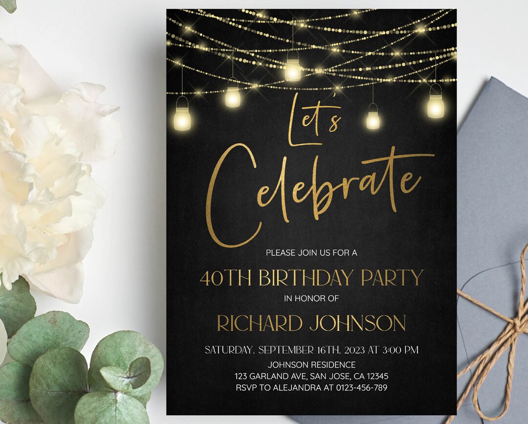 Let's Celebrate Party Invitation Printable Birthday Invites for Men ...