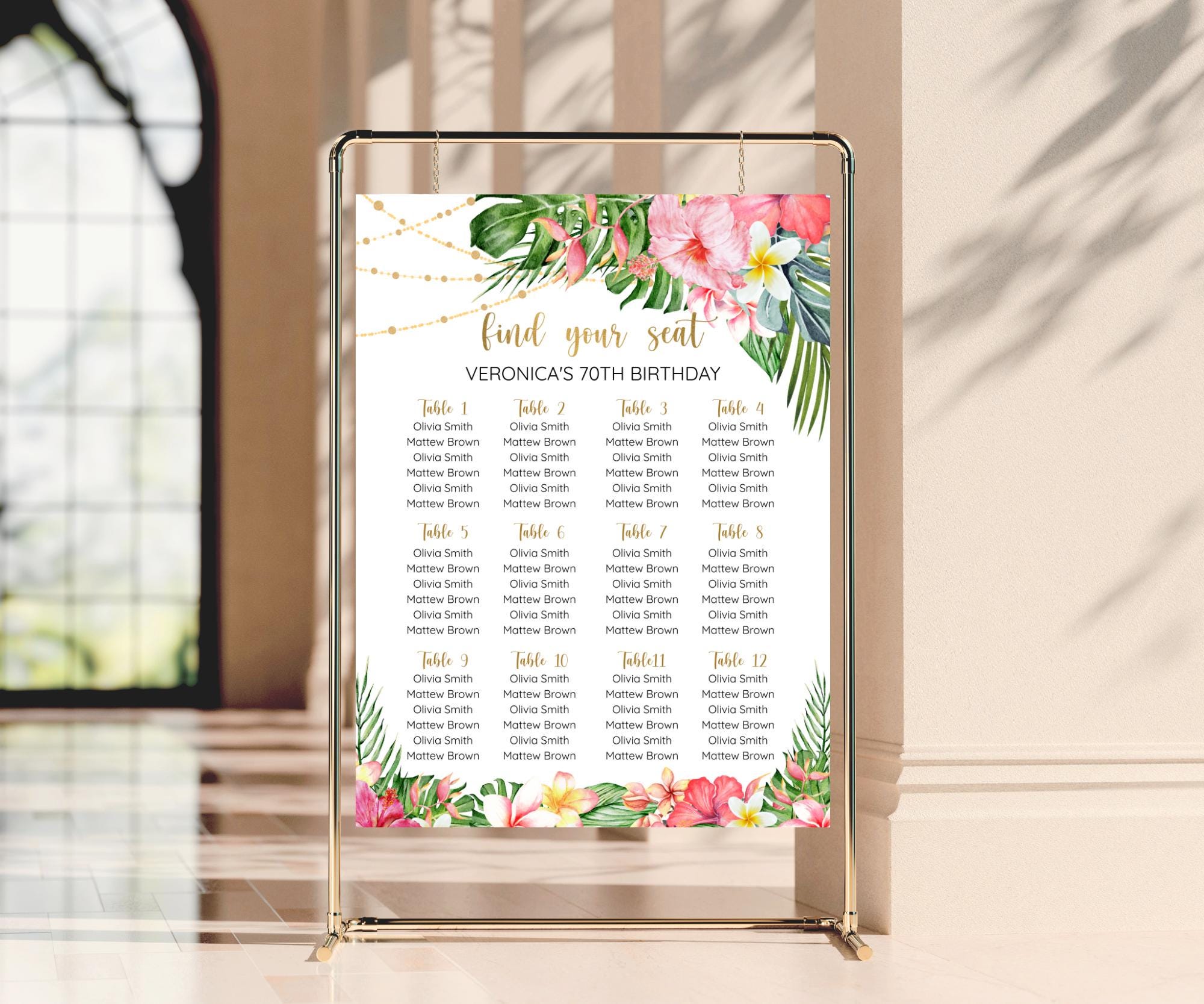 Editable Hawaiian Theme Birthday Seating Chart Template, Luau Birthday ...
