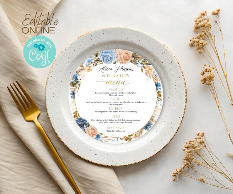 Editable Round Menu Template, Circle Dinner Menu Card, Plate Menu ...