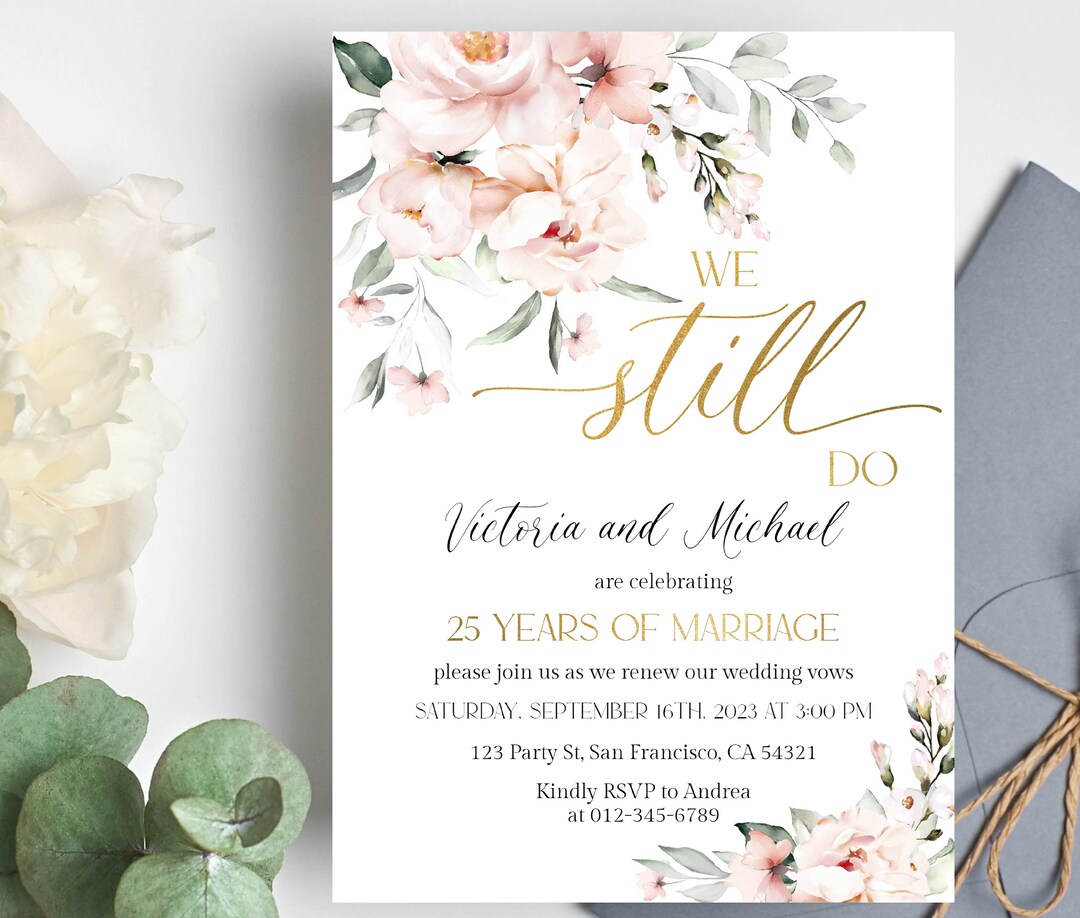We Still Do Invitation Editable Template, Floral Vow Renewal Invitation ...