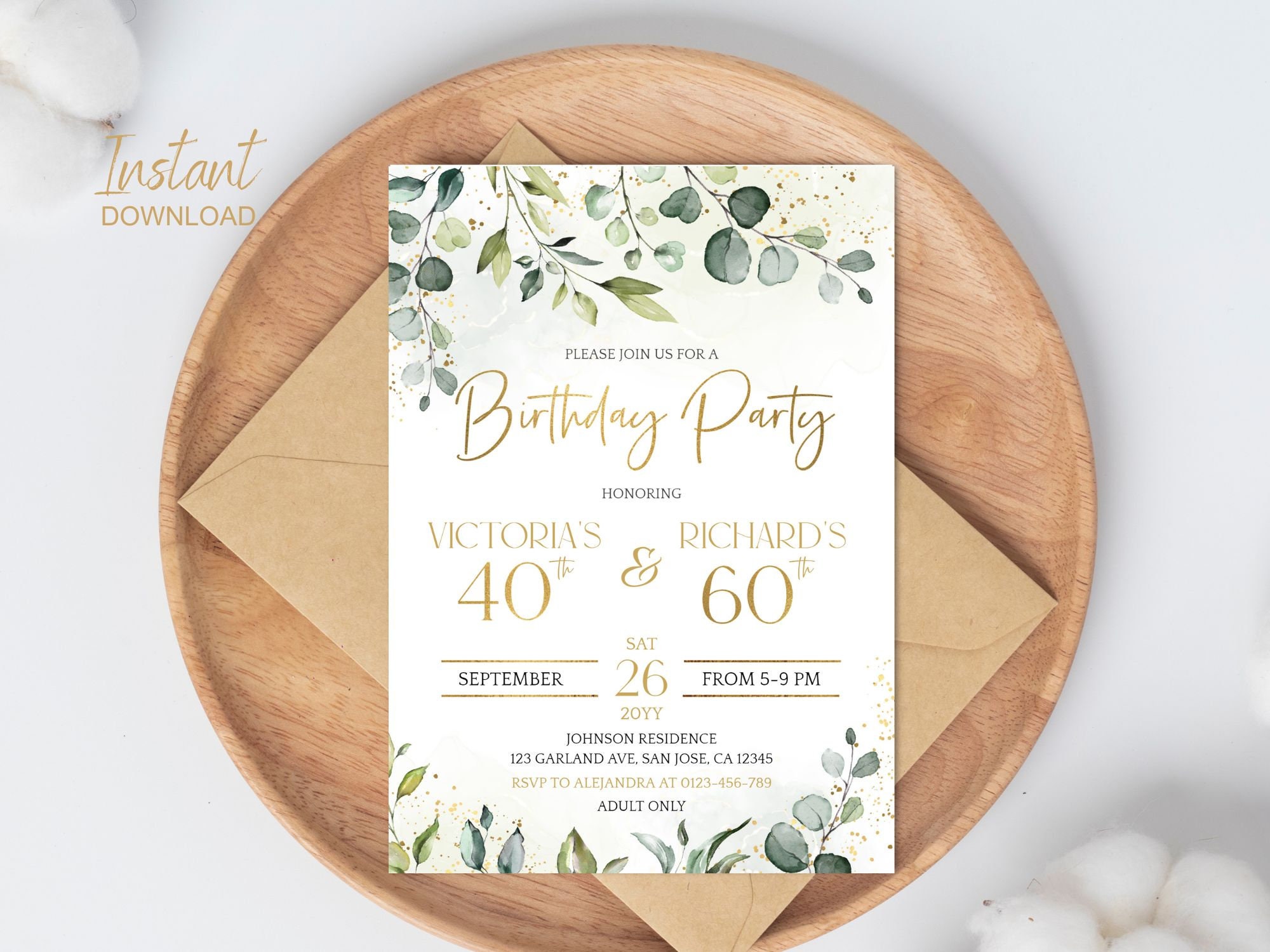 Adult Dual Joint Birthday Invitation Combined Birthday Party Double ...