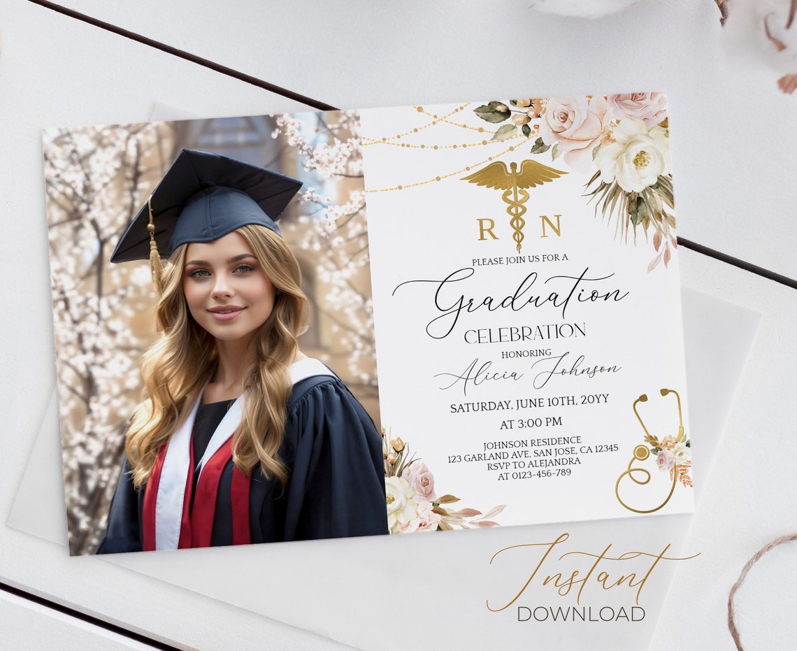 Editable Nursing Graduation Invitation With Photo, Registered Nurse ...