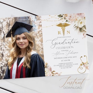 Editable Nursing Graduation Invitation With Photo, Registered Nurse ...