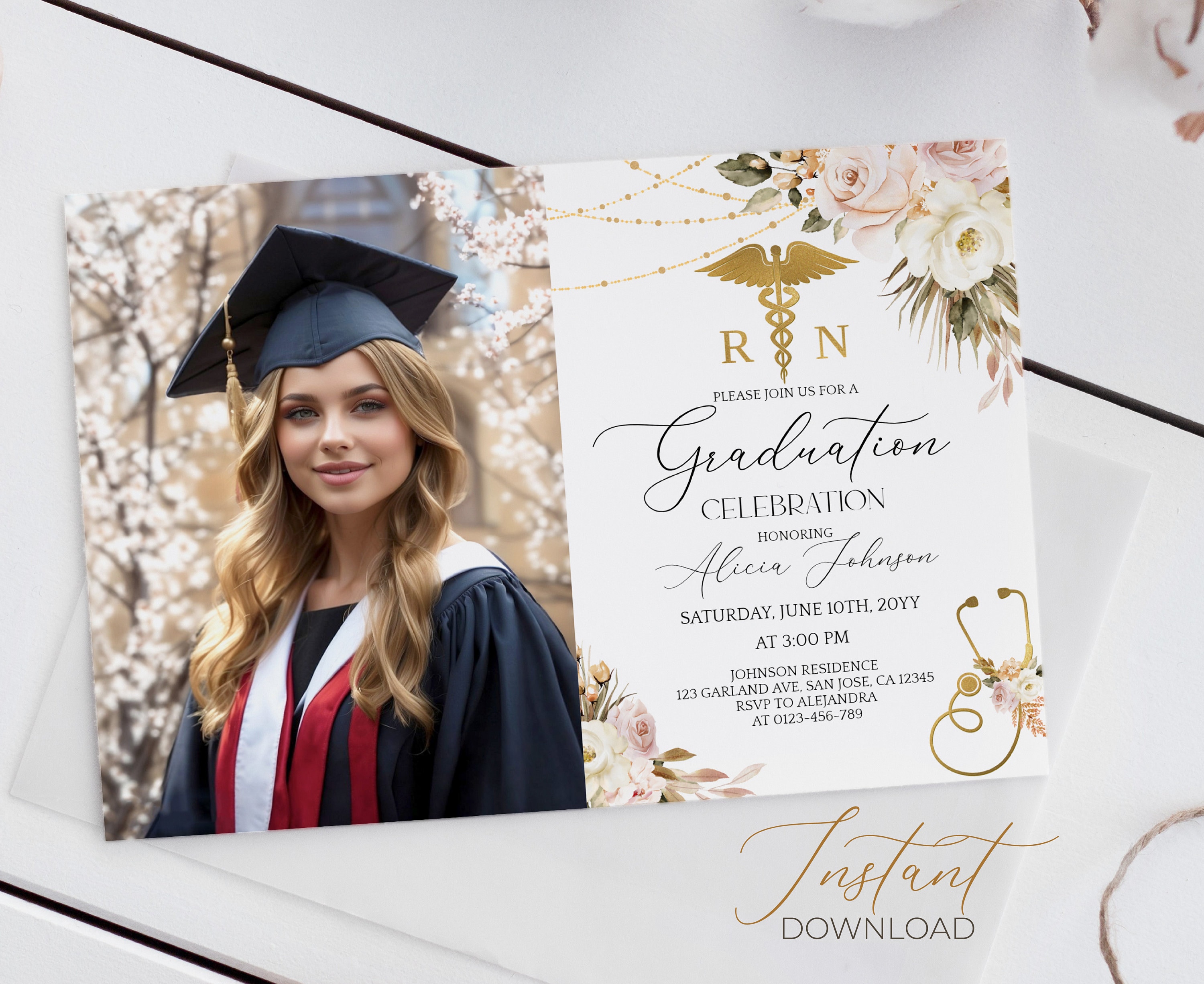Editable Nursing Graduation Invitation With Photo, Registered Nurse ...