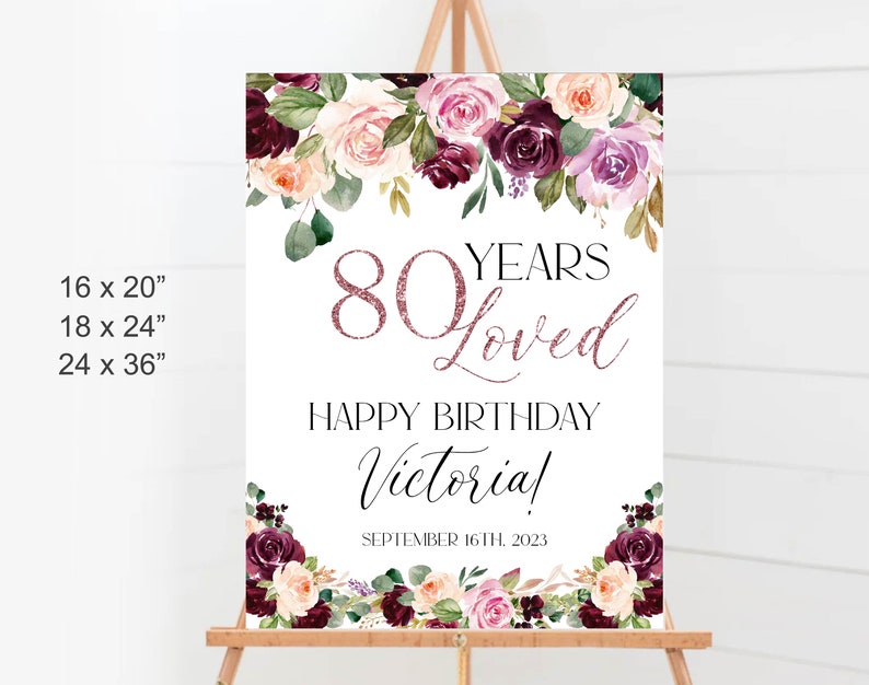 80 Years Loved 80th Birthday Party Welcome Sign Printable - Etsy