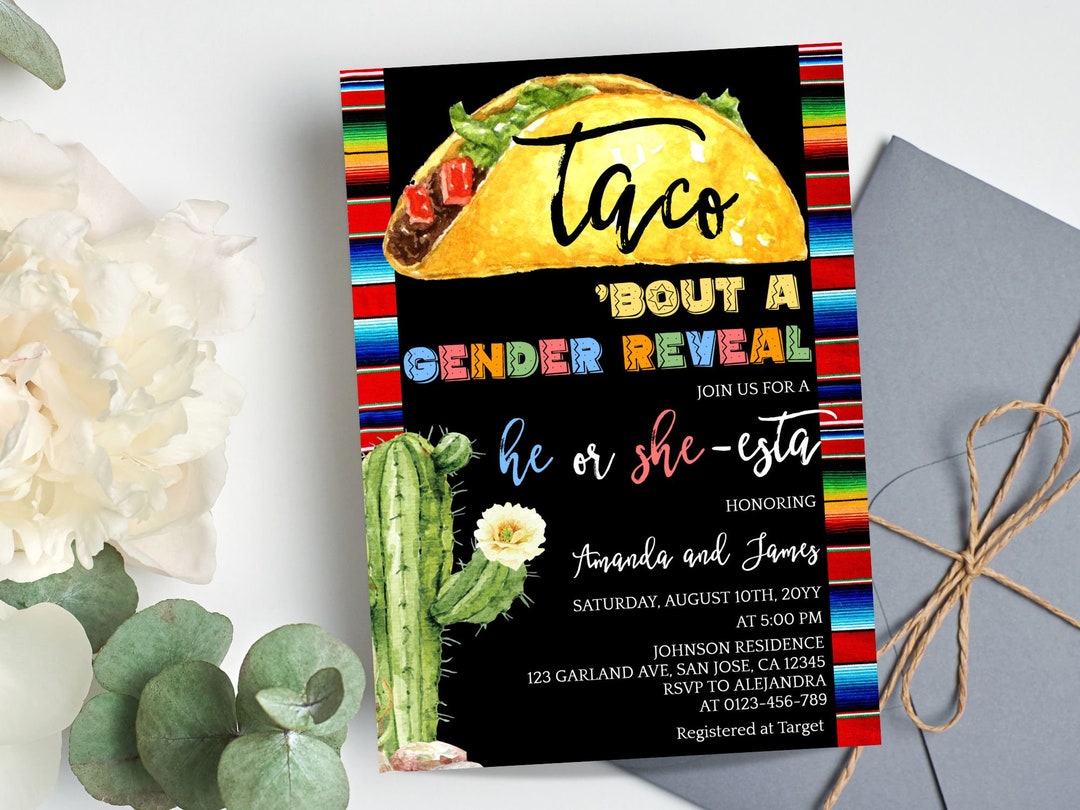 Editable Taco 'bout a Baby Shower Fiesta He or She-esta Invitation Taco ...