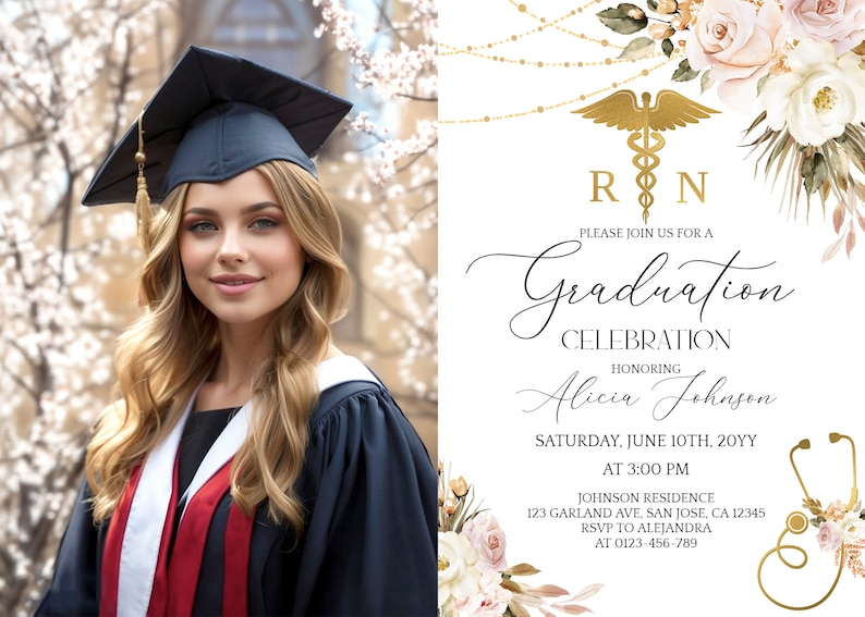 Editable Nursing Graduation Invitation With Photo, Registered Nurse ...