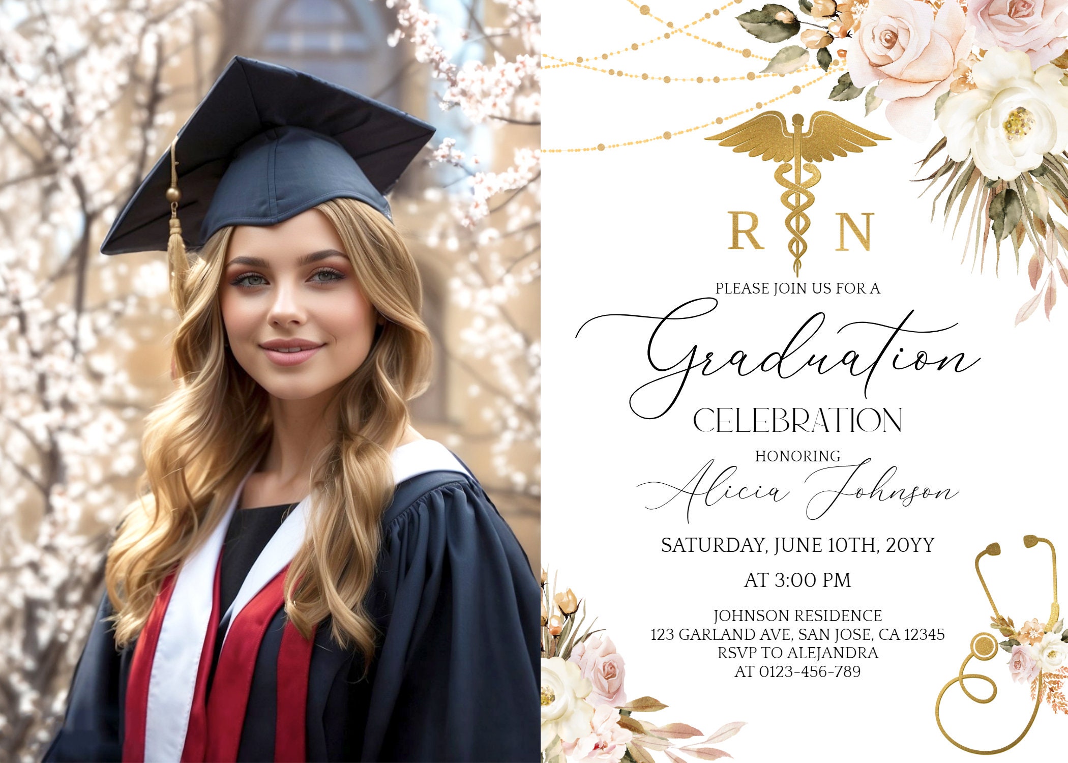 Editable Nursing Graduation Invitation With Photo, Registered Nurse ...