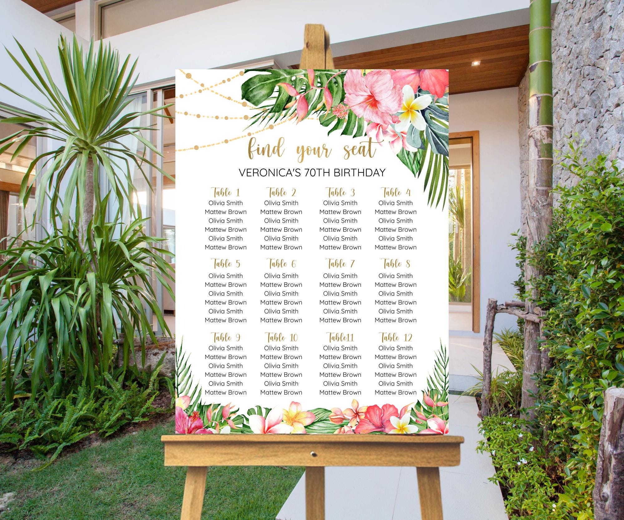 Editable Hawaiian Theme Birthday Seating Chart Template, Luau Birthday ...