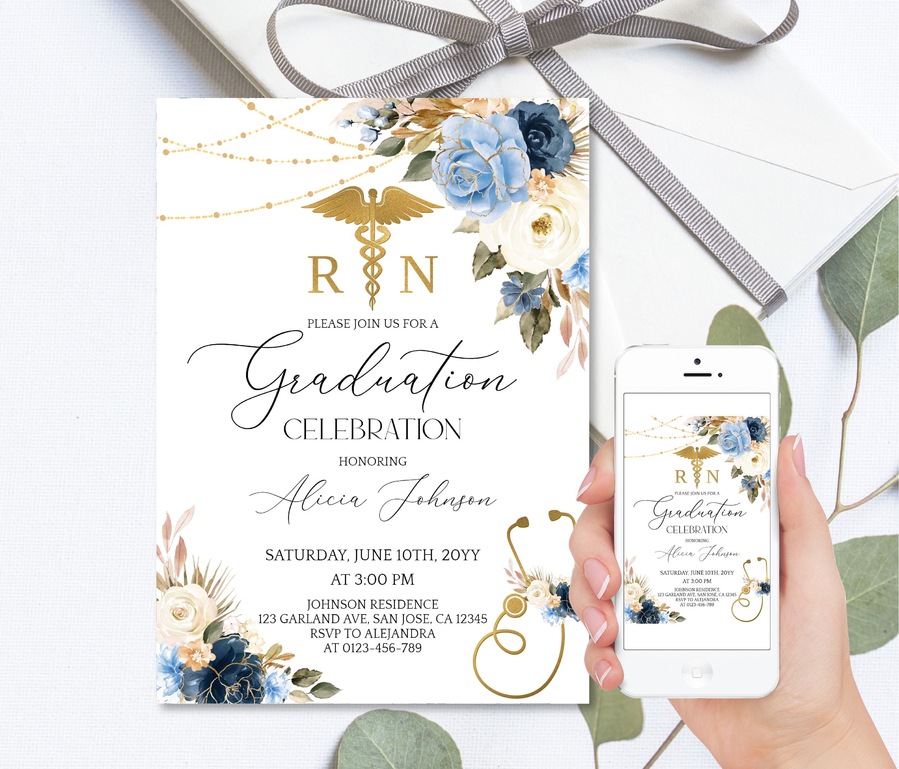 Editable Nursing Graduation Invitation With Photo, Registered Nurse ...