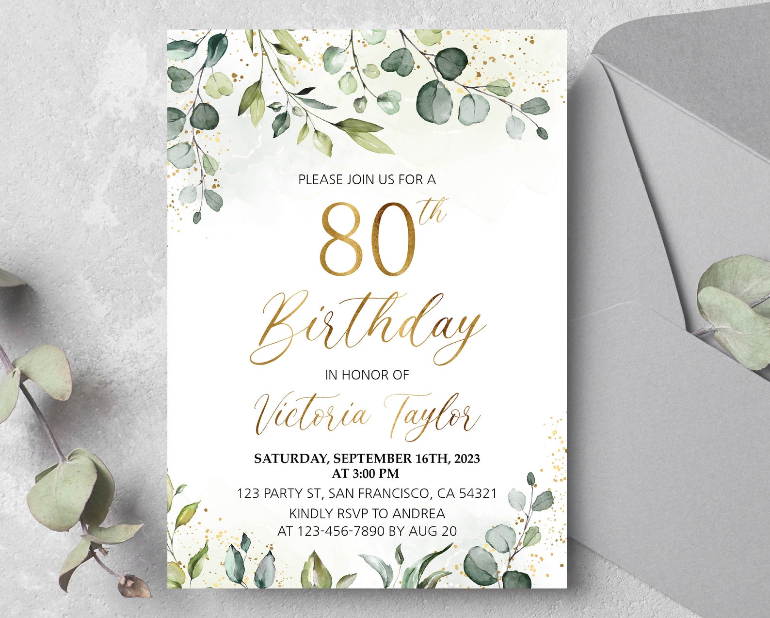 80th Birthday Invitation for Women, Birthday Party Invite Digital ...