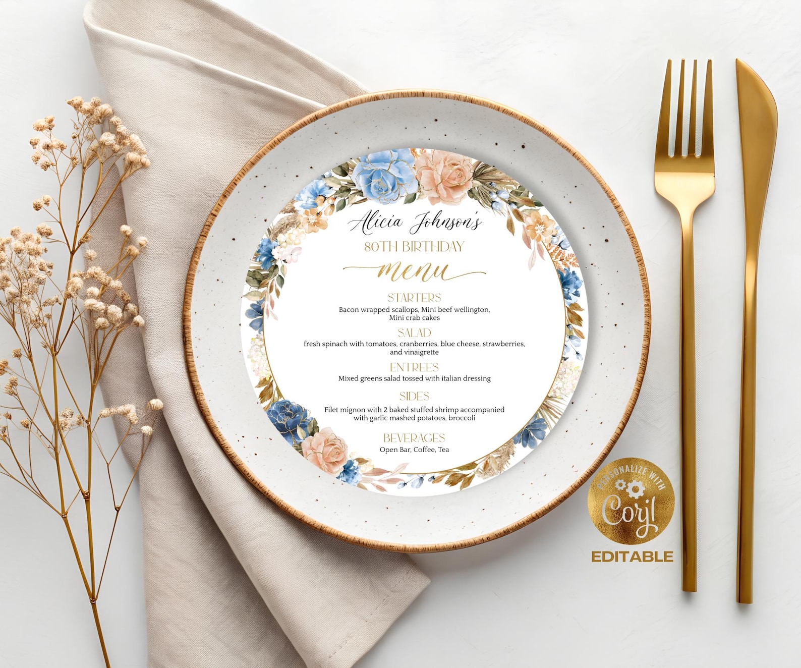 Editable Round Menu Template, Circle Dinner Menu Card, Plate Menu ...