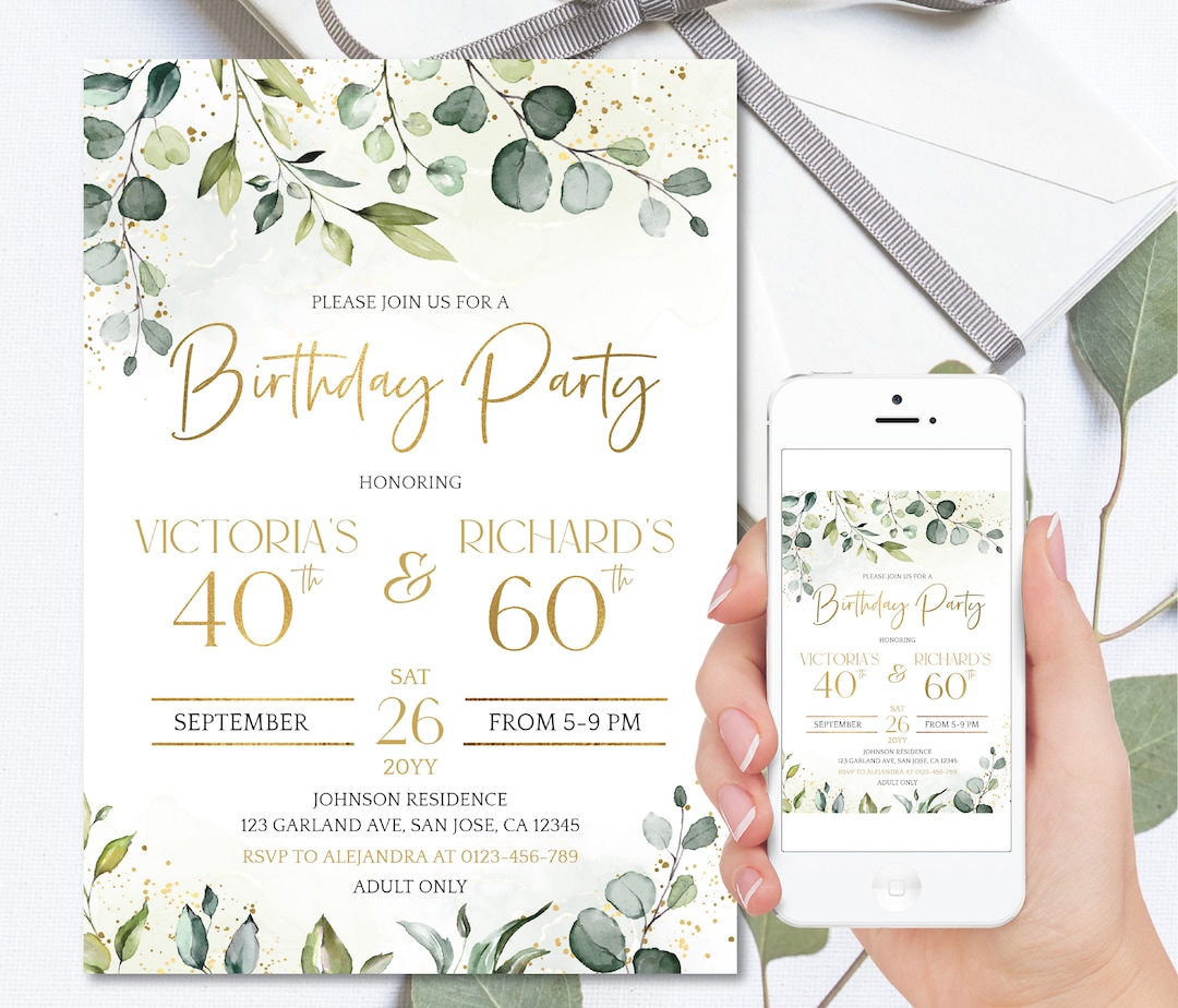 Adult Dual Joint Birthday Invitation Combined Birthday Party Double ...